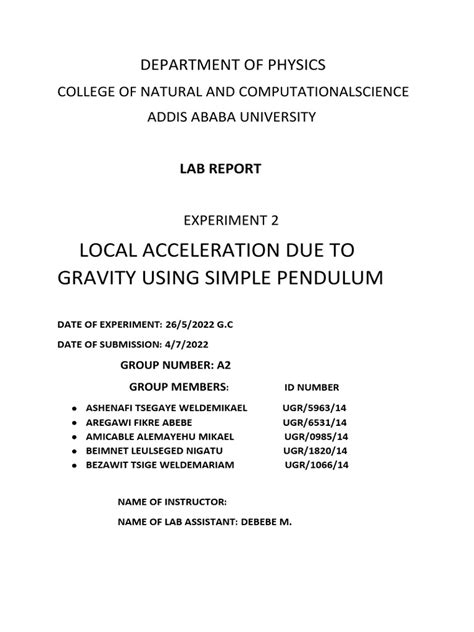 Local Acceleration Due To Gravity Using Simple Pendulum Pdf Pendulum Oscillation