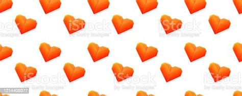 흰색 배경에 고립 된 비행 마음과 원활한 패턴 발렌타인 데이에 대 한 접힌된 종이에서 빨간 마음입니다 직물 래퍼 배너용 템플릿입니다 3차원 형태에 대한 스톡 벡터 아트 및