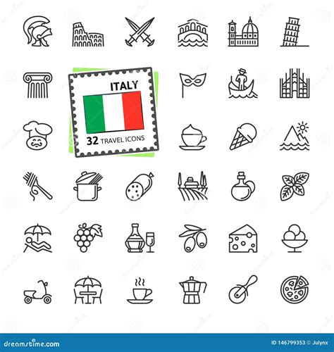 Italy Italian Minimal Thin Line Web Icon Set Outline Icons