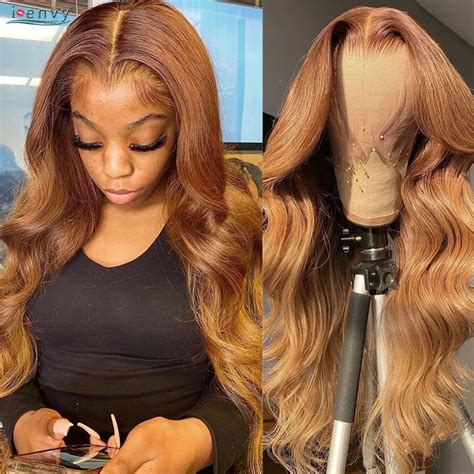 허니 금발 레이스 앞섶 가발 컬러 생강 레이스 앞섶 가발 인간의 머리카락 하이라이트 레이스 앞섶 Al 인간의 머리카락 가발 바디 물결무늬 페루 프론트 레이스 가발