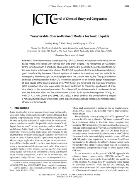 Pdf Transferable Coarse Grained Models For Ionic Liquids