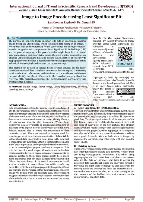 Image To Image Encoder Using Least Significant Bit By International