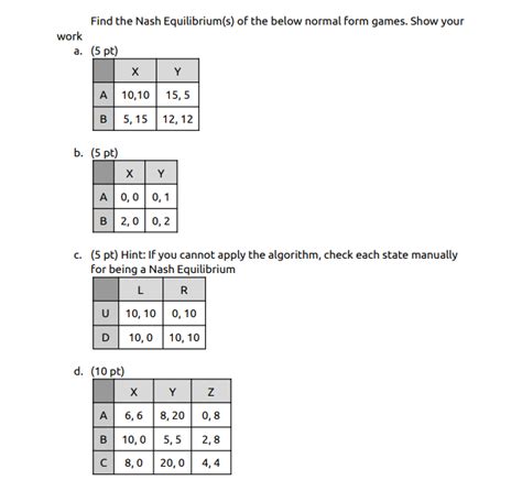 solved find the nash equilibrium s of the below normal form
