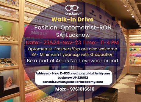 Bhawna Tiwari On Linkedin Walk In Drive Inhance Your Skills By Joining Asias No 1 Eyewear