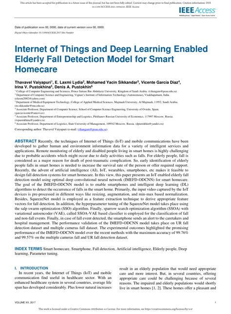 Pdf Internet Of Things And Deep Learning Enabled Elderly Fall