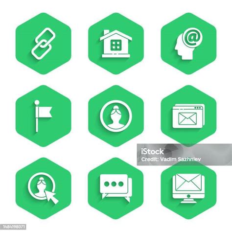 계정 만들기 화면 말풍선 채팅 모니터 및 봉투 웹 사이트 위치 마커 메일 전자 메일 및 체인 링크 아이콘을 설정합니다 벡터 Brand Name Online Messaging