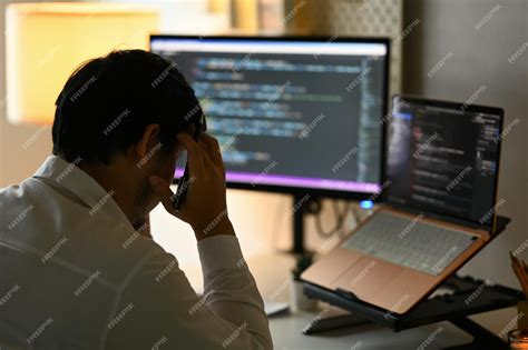 Premium Photo Overworked Male Programmer Feeling Frustrated And Tired While Working On