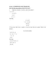 NUMBER RELATION PROBLEMS ACTIVITY SHEET Docx Lesson 1 NUMBER RELATION PROBLEMS Solve The