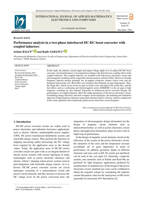 Pdf Performance Analysis In A Two Phase Interleaved Dc Dc Boost Converter With Coupled Inductors