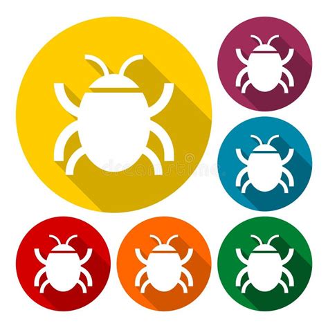 software bug or program bug icons set with long shadow stock vector