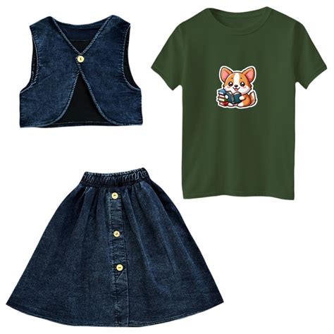 قیمت و خرید ست 3 تکه لباس دخترانه مدل روباه کارتونی کد01 رنگ یشمی