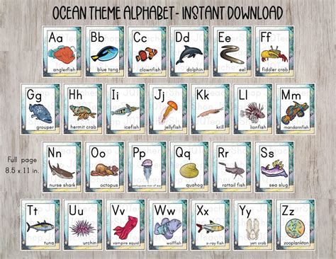 Printable Alphabet Wall Poster Ocean Theme Classroom Decor Ocean