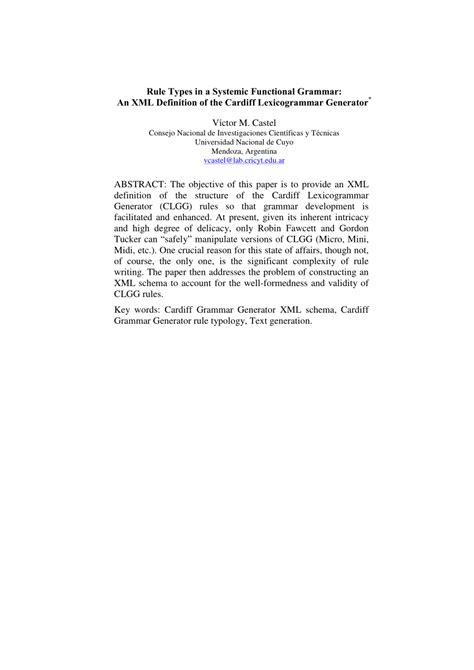 Pdf Rule Types In A Systemic Functional Grammar An Xml Definition Of The Cardiff