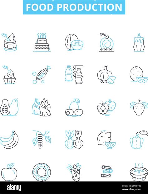Food Production Vector Line Icons Set Farming Agriculture Processed