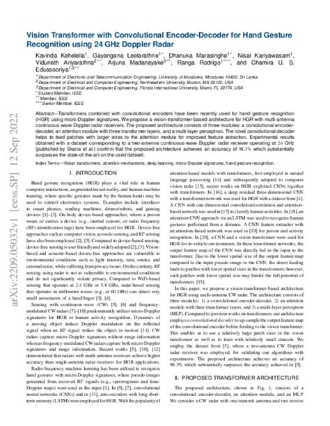 Pdf Vision Transformer With Convolutional Encoderdecoder For Hand Gesture Recognition Using