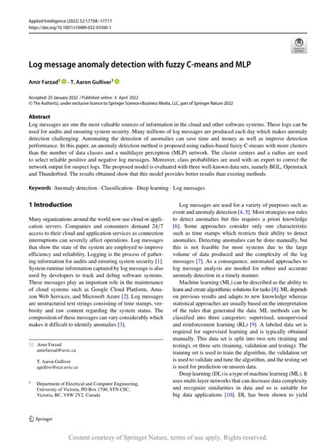 Log Message Anomaly Detection With Fuzzy C Means And Mlp Request Pdf