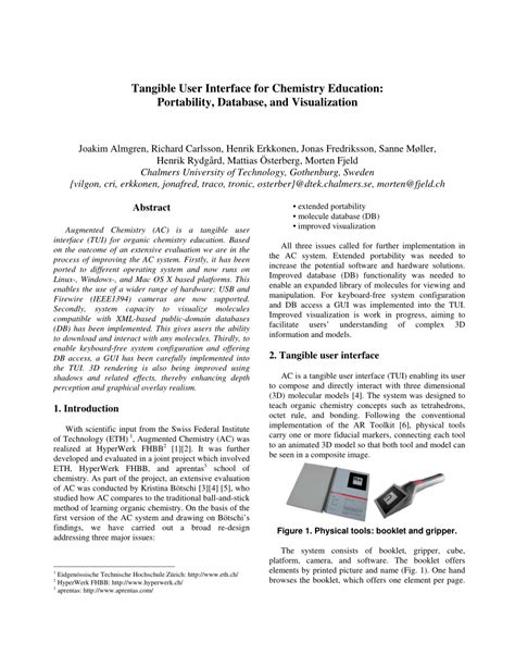 Pdf Tangible User Interface For Chemistry Education Visualization Portability And Database