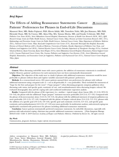 Pdf The Effects Of Adding Reassurance Statements Cancer Patients Preferences For Phrases In