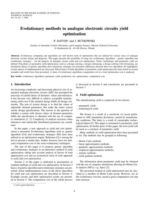 Pdf Evolutionary Methods To Analogue Electronic Circuits Yield Optimisation