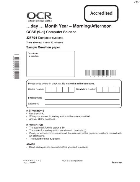Specimen Qp Paper 1 Ocr Computer Science Gcse Please Write Clearly In Black Ink Do Not
