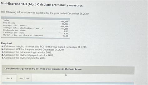 solved mini exercise 11 3 algo calculate profitability