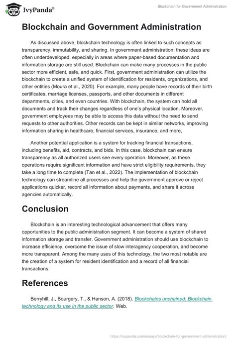 Blockchain For Government Administration 605 Words Essay Example