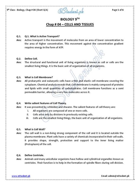 chap 4 short qa bio 9th pdf cell biology cell membrane