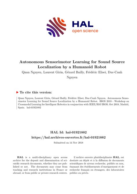 Pdf Autonomous Sensorimotor Learning For Sound Source Localization By