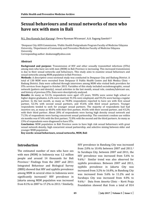 PDF Sexual Behaviours And Sexual Networks Of Men Who Have Sex With Men In Bali