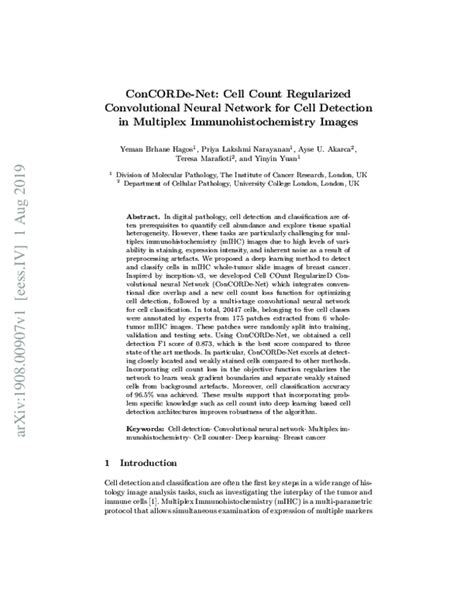 Pdf Concorde Net Cell Count Regularized Convolutional Neural Network For Cell Detection In