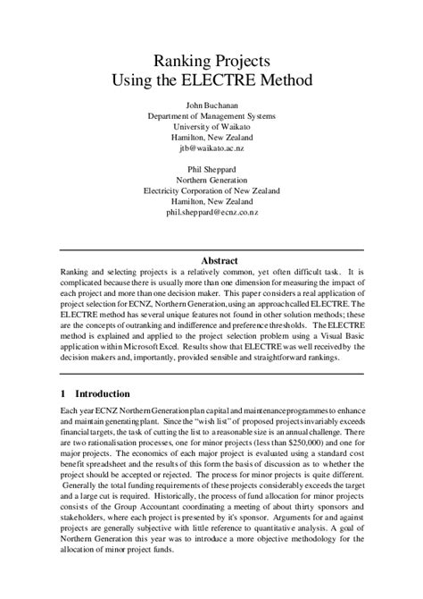 Pdf Ranking Projects Using The Electre Method