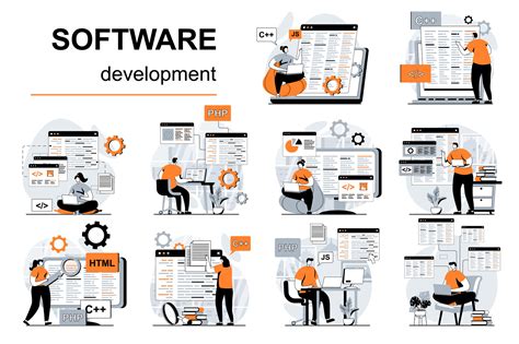 Software Development Concept With People Scenes Set In Flat Design