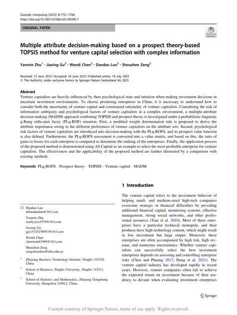 multiple attribute decision making based on a prospect theory based