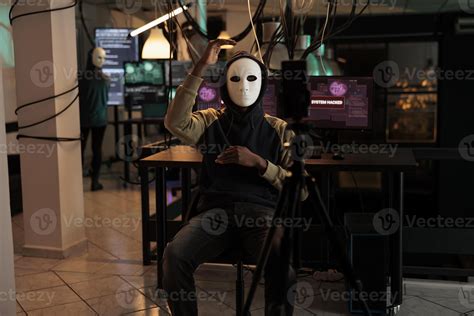 Cybercrime Thief Recording Threat Video On Smartphone Asking Money For Ransom Calling Victim