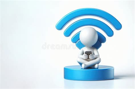 A Person With A Phone In A Wi Fi Area Space For Text Stock