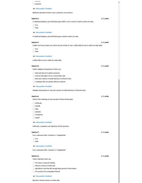 2 2 Quiz Pg 2 Dad 220 T4749 Intro To Struct Database Env 24ew4 Hide Queson 2 Feedback