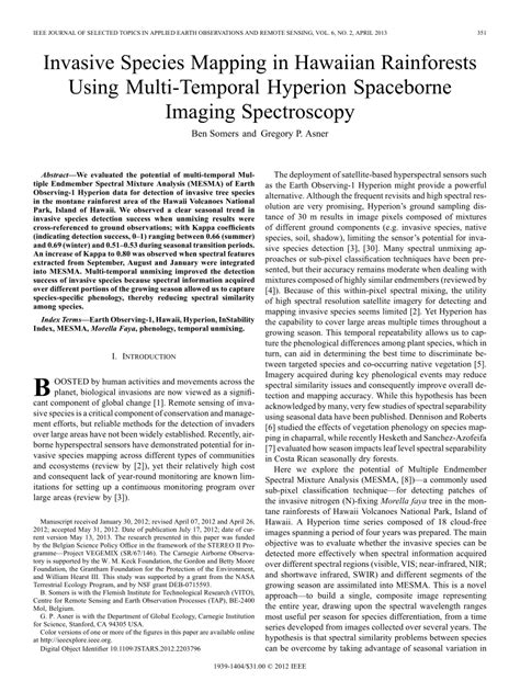 Pdf Invasive Species Mapping In Hawaiian Rainforests Using Multi Temporal Hyperion Spaceborne