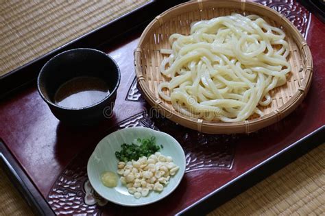 Chilled Udon Noodles On A Bamboo Colander Stock Photo Image Of Japanese Cool