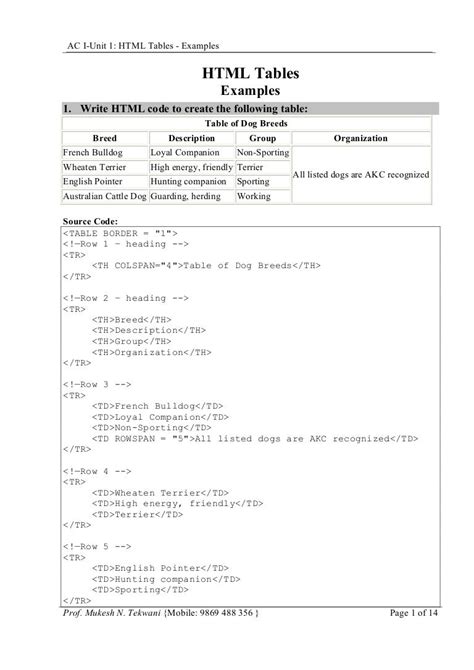 Html Table Code With Border Decoration Examples