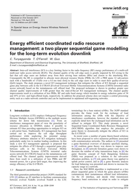 Pdf Energy Efficient Coordinated Radio Resource Management A Two
