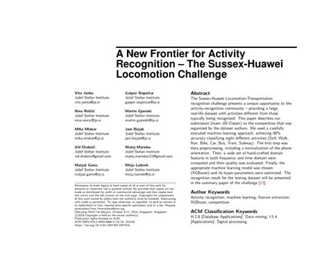 Pdf A New Frontier For Activity Recognition The Sussex Huawei Locomotion Challenge