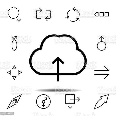 화살표 구름 아이콘입니다 Ui 및 Ux 웹 사이트 또는 모바일 응용 프로그램에 대해 설정 화살표 아이콘의 간단한 얇은 라인 개요
