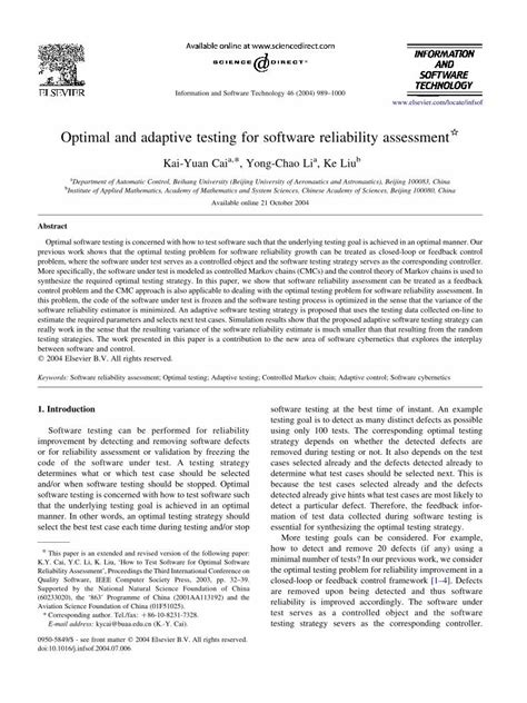 Pdf Optimal And Adaptive Testing For Software Reliability Assessment