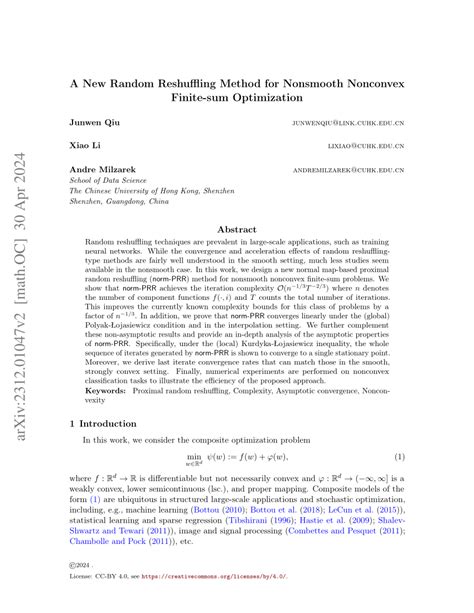 Pdf A New Random Reshuffling Method For Nonsmooth Nonconvex Finite