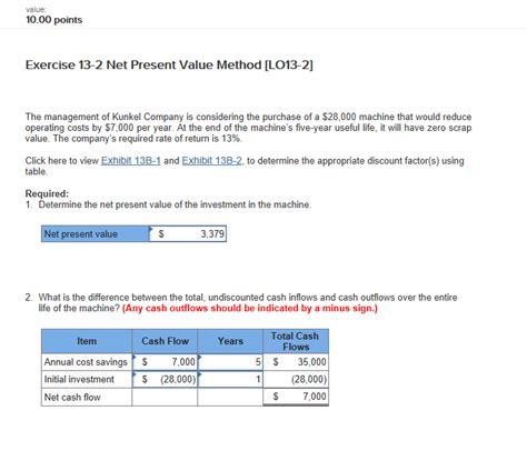solved value 10 00 points exercise 13 2 net present value