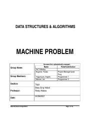 MACHINE PROBLEM CCS Docx DATA STRUCTURES ALGORITHMS MACHINE PROBLEM Surname First