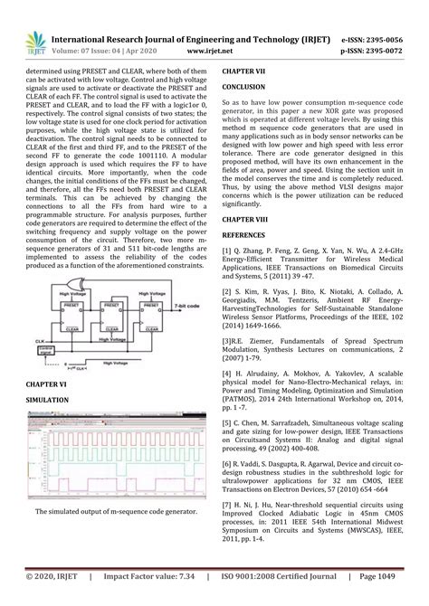 Irjet Low Power M Sequence Code Generator Using Lfsr For Body Sensor