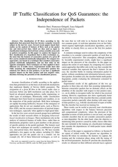 Pdf Ip Traffic Classification For Qos Guarantees The Independence Of Packets