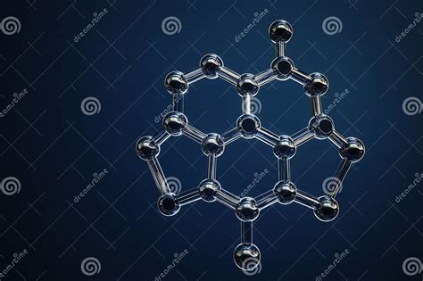 Molecular Structure Displayed With Clear Spheres And Connecting Lines On A Dark Background Stock