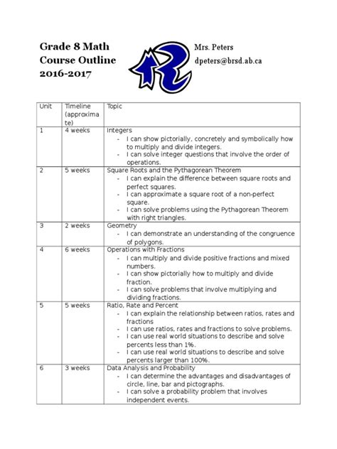 Grade 8 Math Course Outline Pdf Ratio Homework